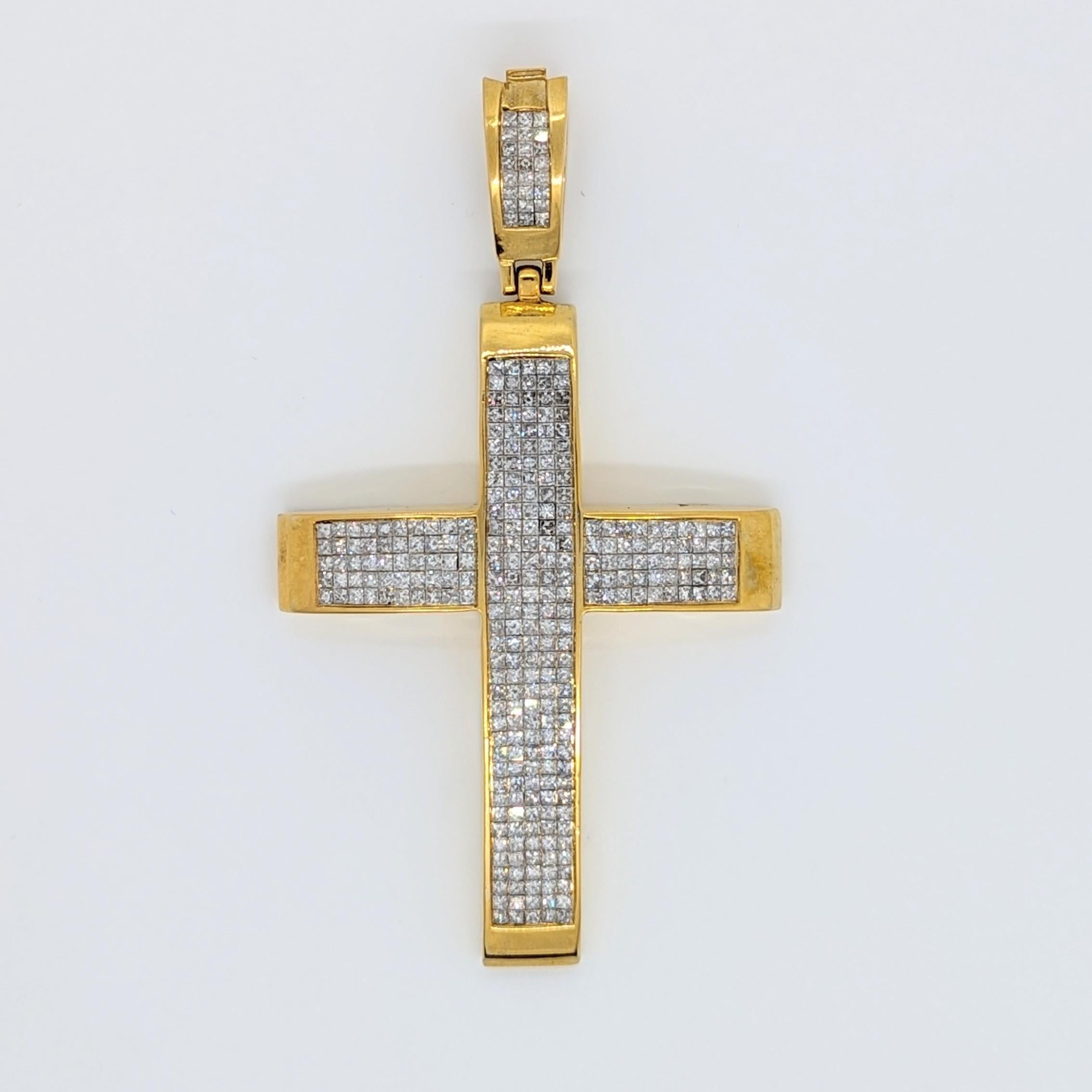 White Diamond Cross Pendant in 14K Yellow Gold For Sale at 1stDibs