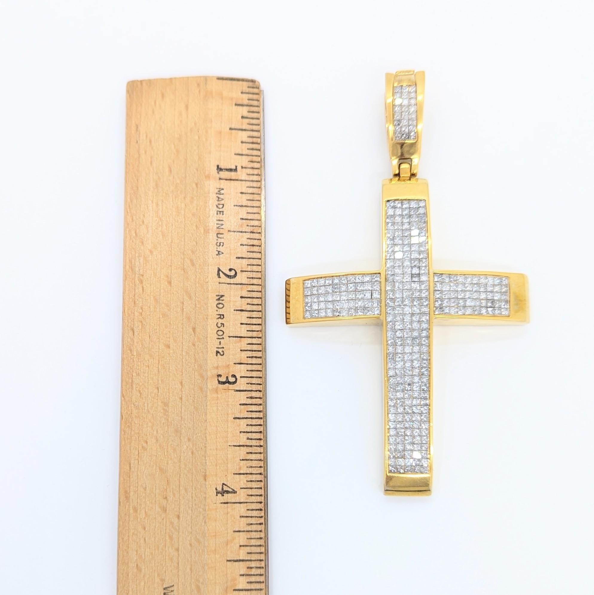 White Diamond Cross Pendant in 14K Yellow Gold For Sale at 1stDibs