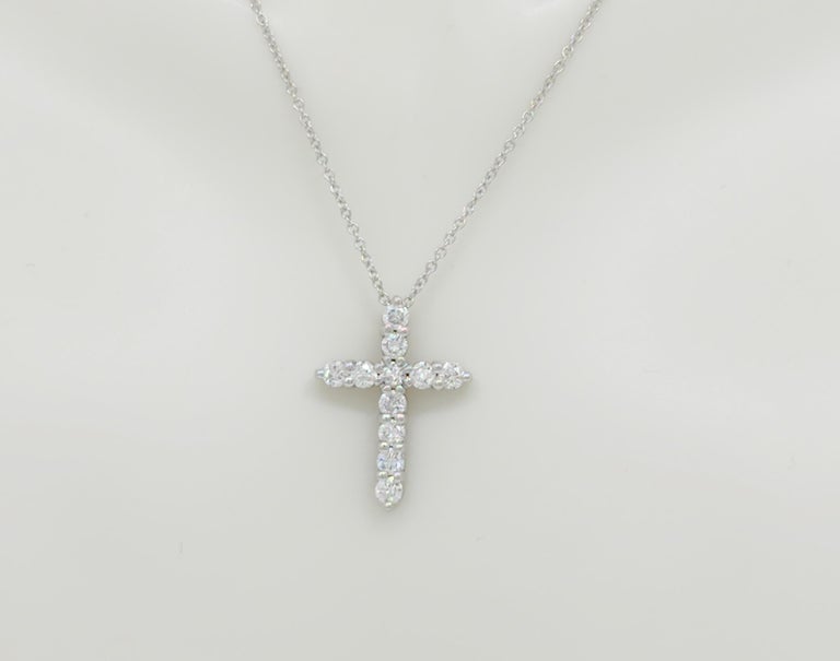 White Diamond Cross Pendant Necklace in 14k White Gold For Sale at 1stDibs