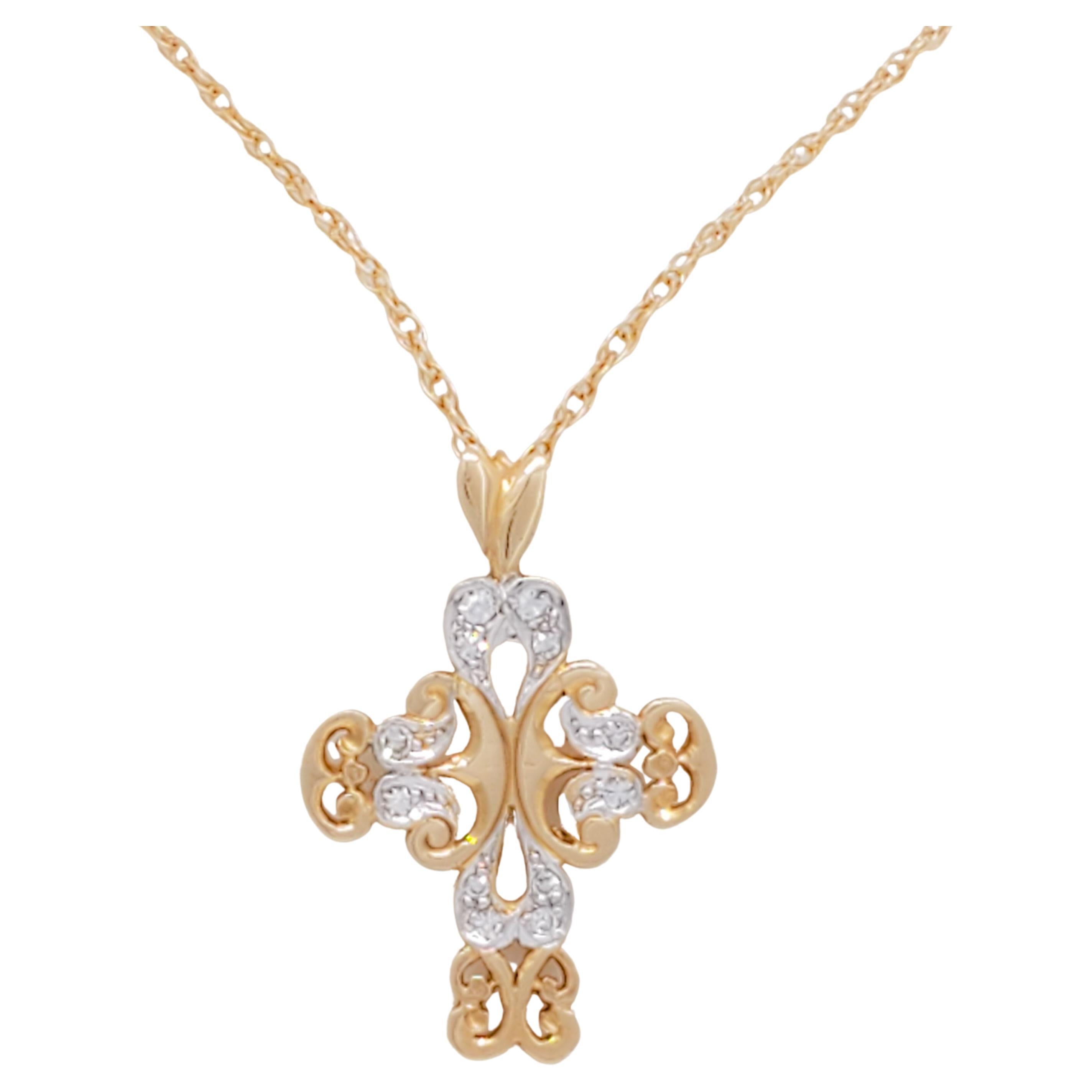 Balestra Diamond White and Yellow Gold Patonce Cross Pendant Necklace ...