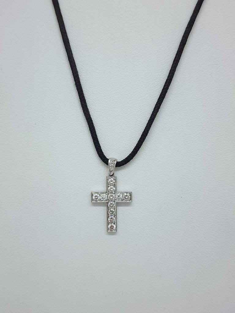 White Diamond Cross Pendant with Cord Necklace For Sale at 1stDibs