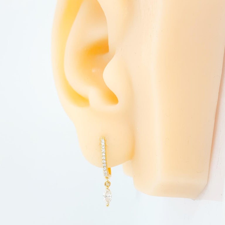 White Diamond Dangle Hoops in 14k Yellow Gold For Sale at 1stDibs