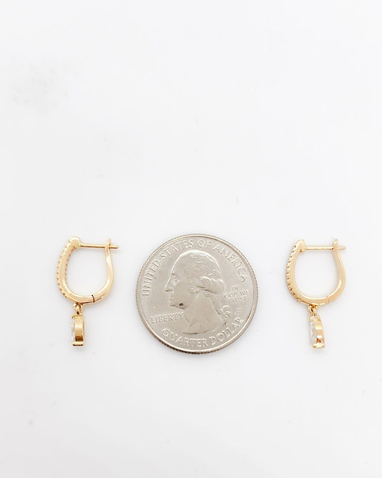 White Diamond Dangle Hoops in 14k Yellow Gold For Sale at 1stDibs
