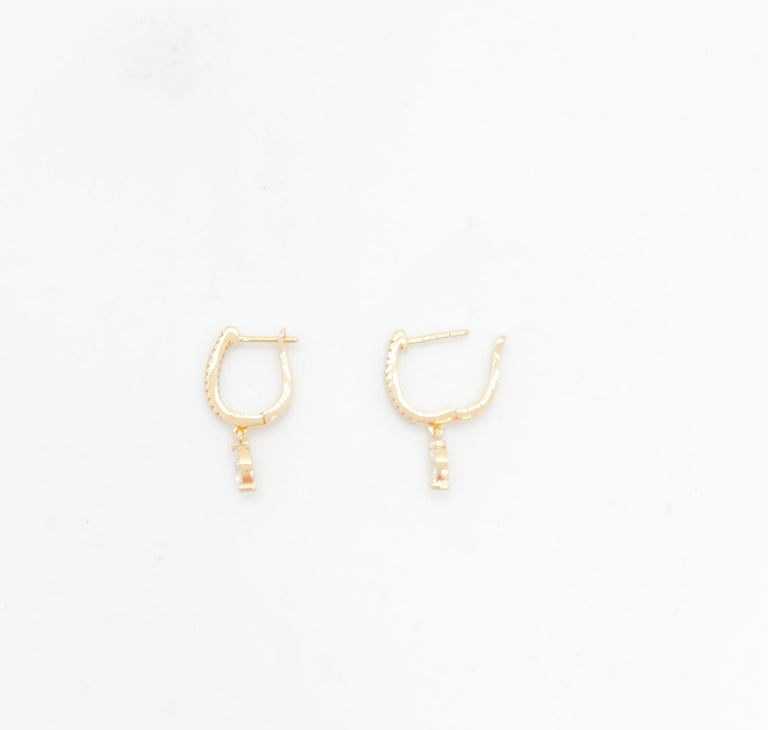White Diamond Dangle Hoops in 14k Yellow Gold For Sale at 1stDibs