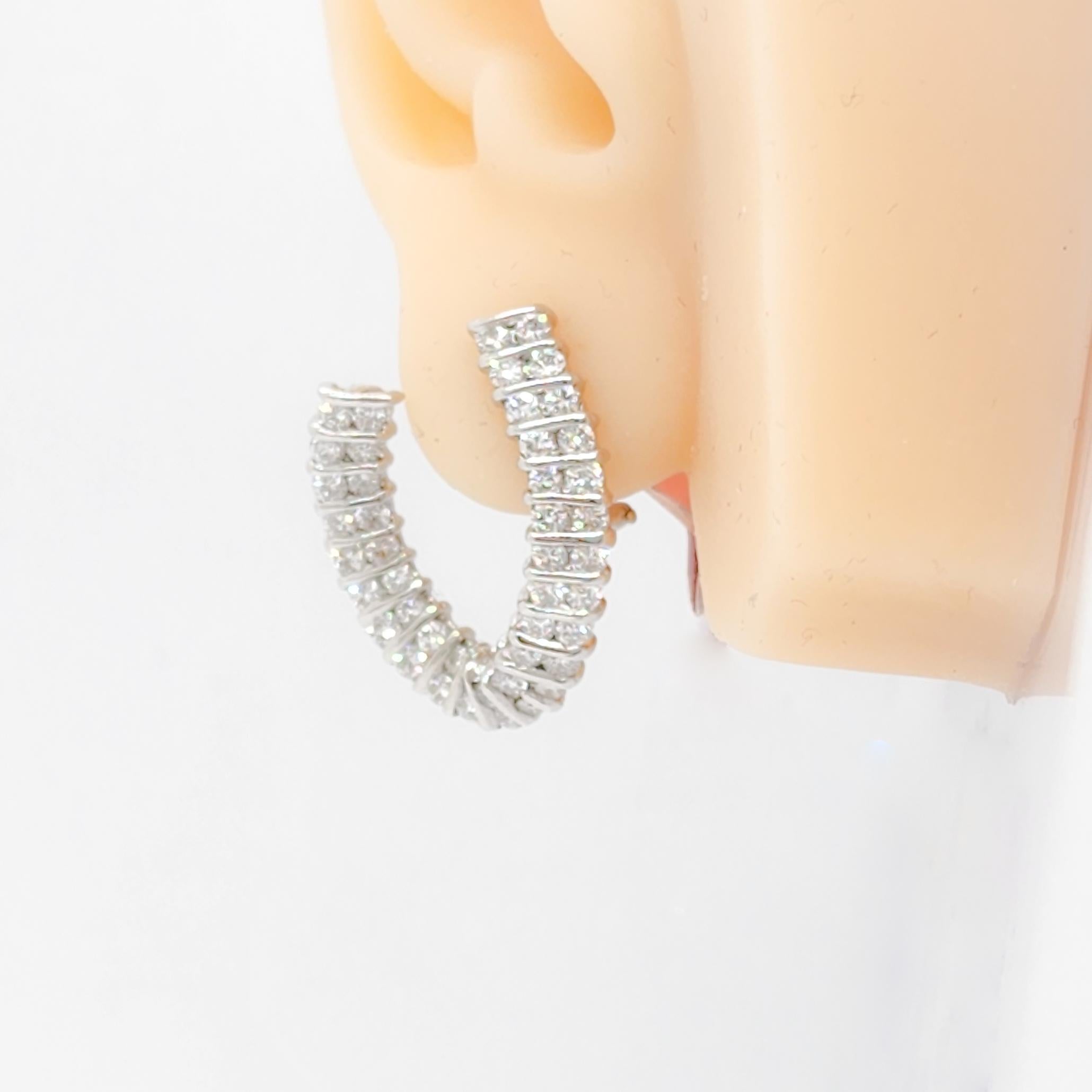 White Diamond Double Row Semi Hoop Earrings in 14k White Gold For Sale ...