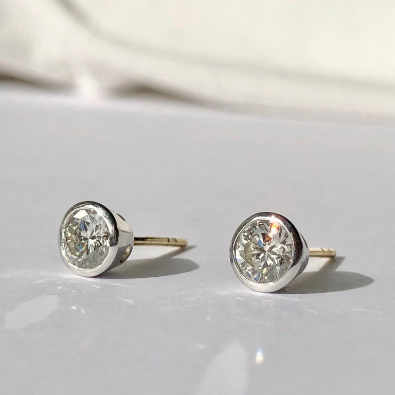 White Diamond Earrings Studs Single Stone Round Brilliant Cut Solitaire ...