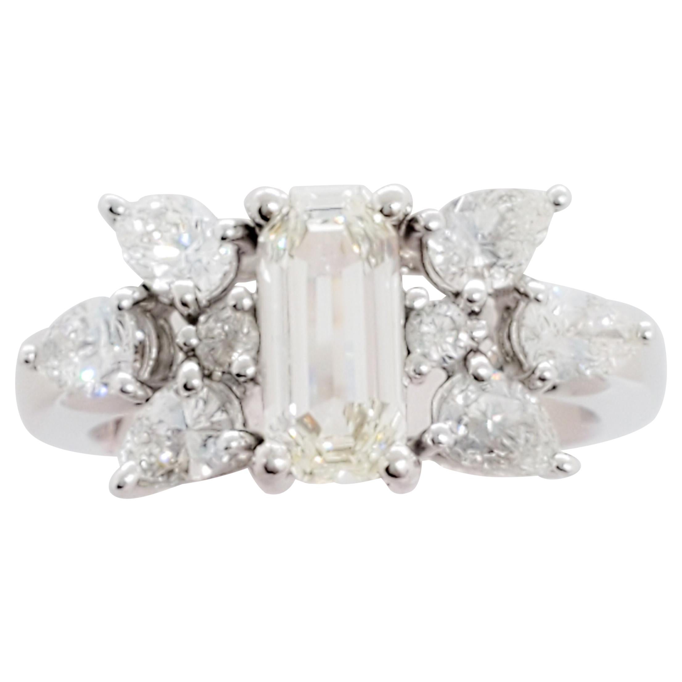 Rectangular Cut Emerald Diamond Gold Platinum Geometric Ring at 1stDibs