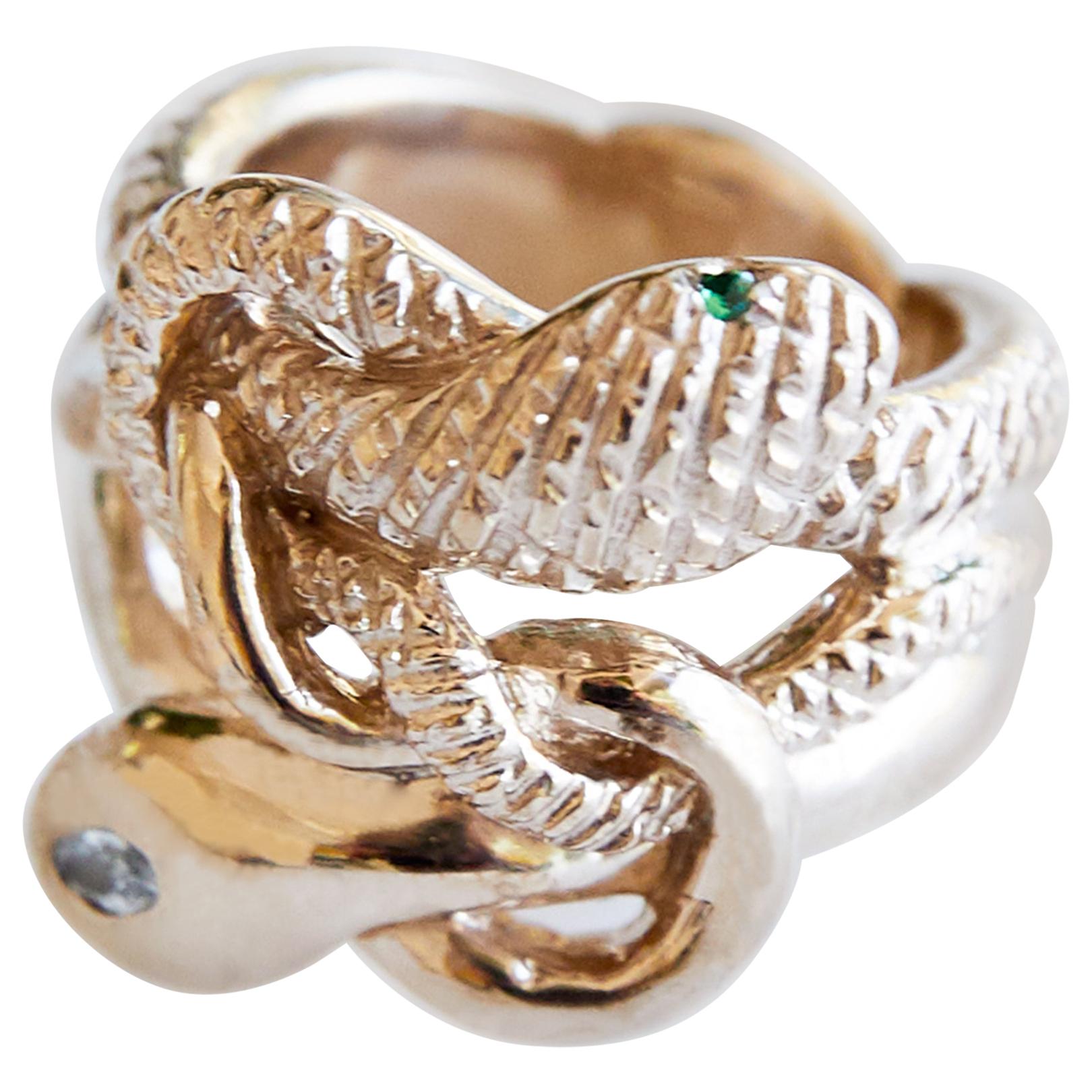 White Diamond Emerald Ring Snake Ruby Gold Victorian Style Cocktail ...
