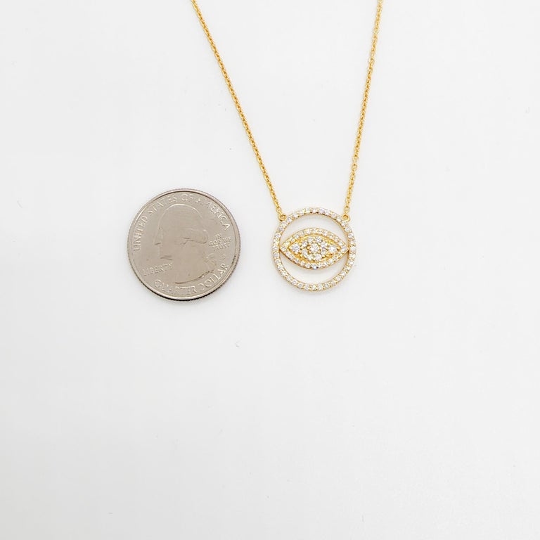 White Diamond Evil Eye Pendant Necklace in 14k Yellow Gold For Sale at ...