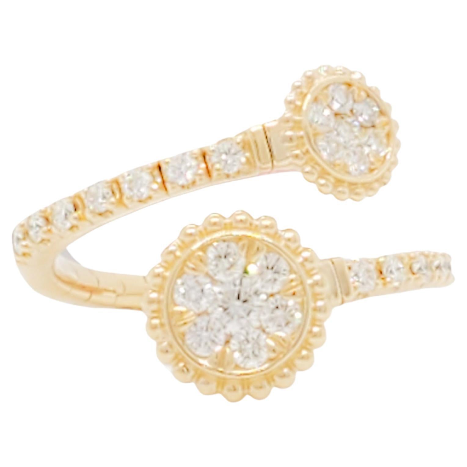 14 Karat Yellow Gold Stacked Bypass Diamond Ring For Sale at 1stDibs