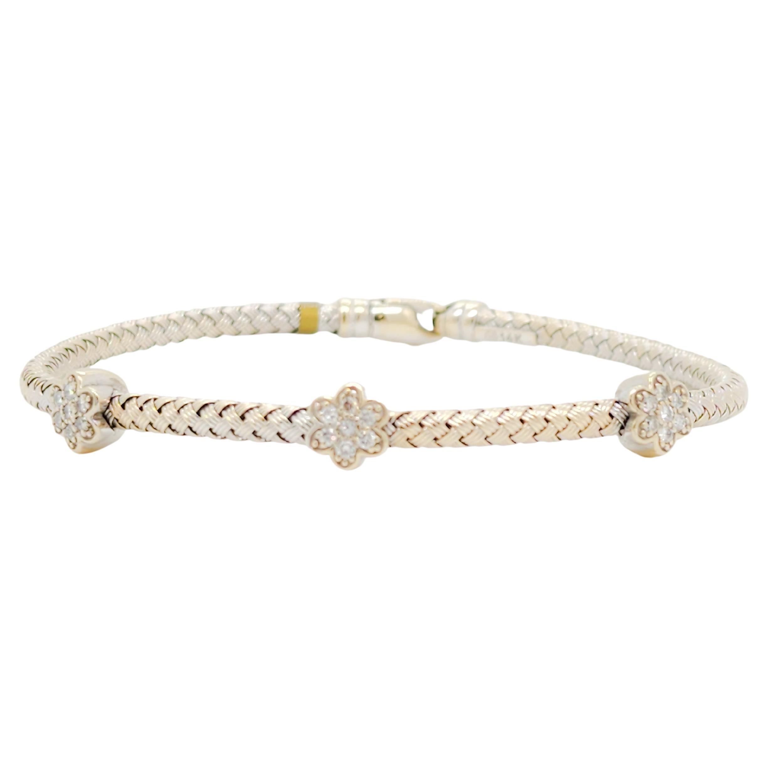 White Diamond Round Floral Design Bracelet in 18 Karat White Gold For ...