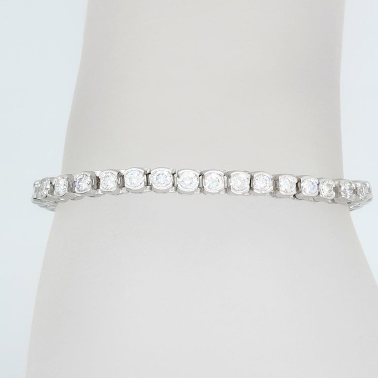White Diamond Half Bezel Set Tennis Bracelet in 14k White Gold For Sale at 1stDibs