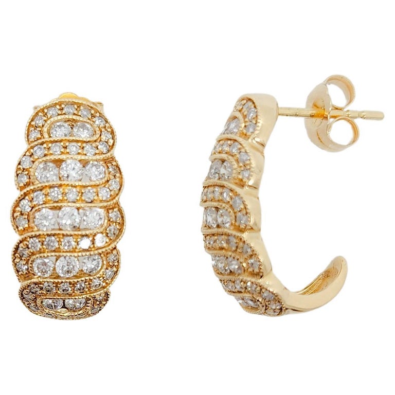 White Diamond Hook Earrings in 14k Yellow Gold For Sale at 1stDibs