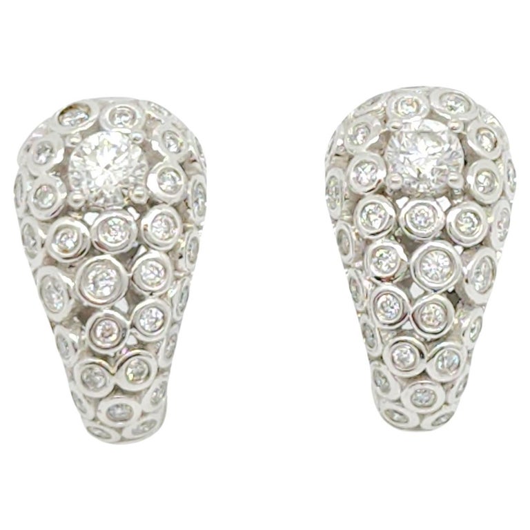 White Diamond Hook Shape Earrings in 14k White Gold For Sale at 1stDibs