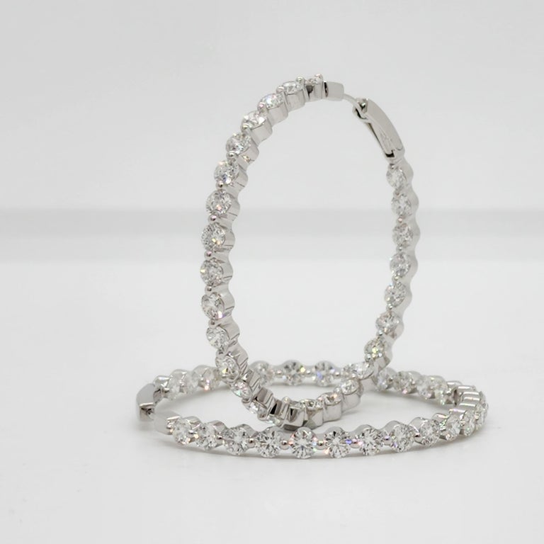 White Diamond Hoops in 18k White Gold For Sale at 1stDibs