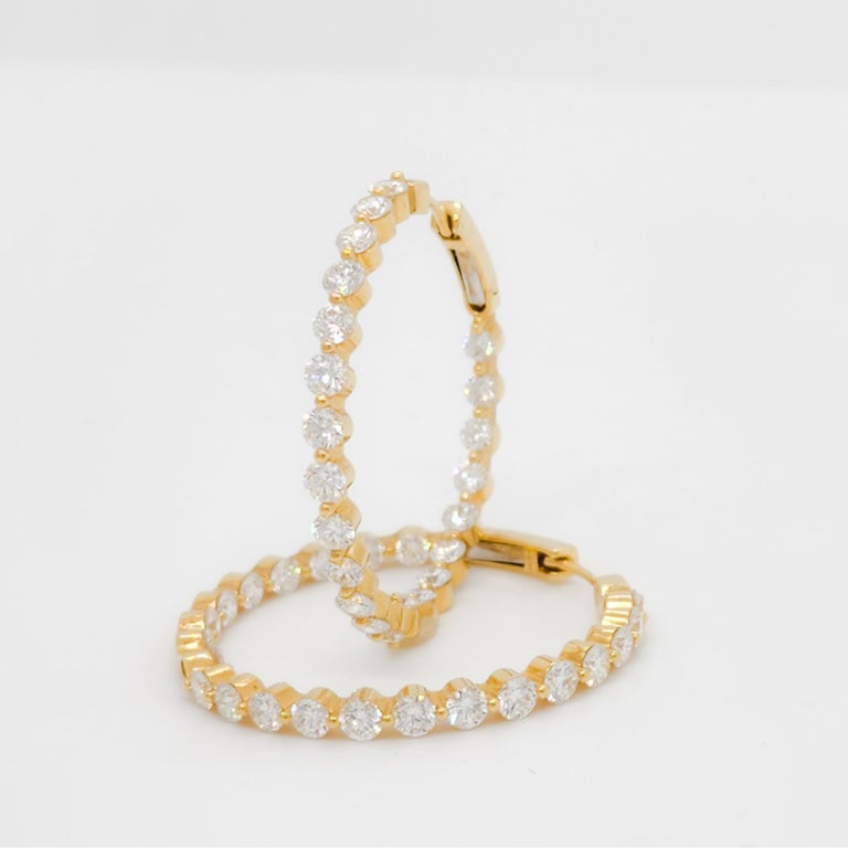 White Diamond Hoops in 18k Yellow Gold For Sale at 1stDibs