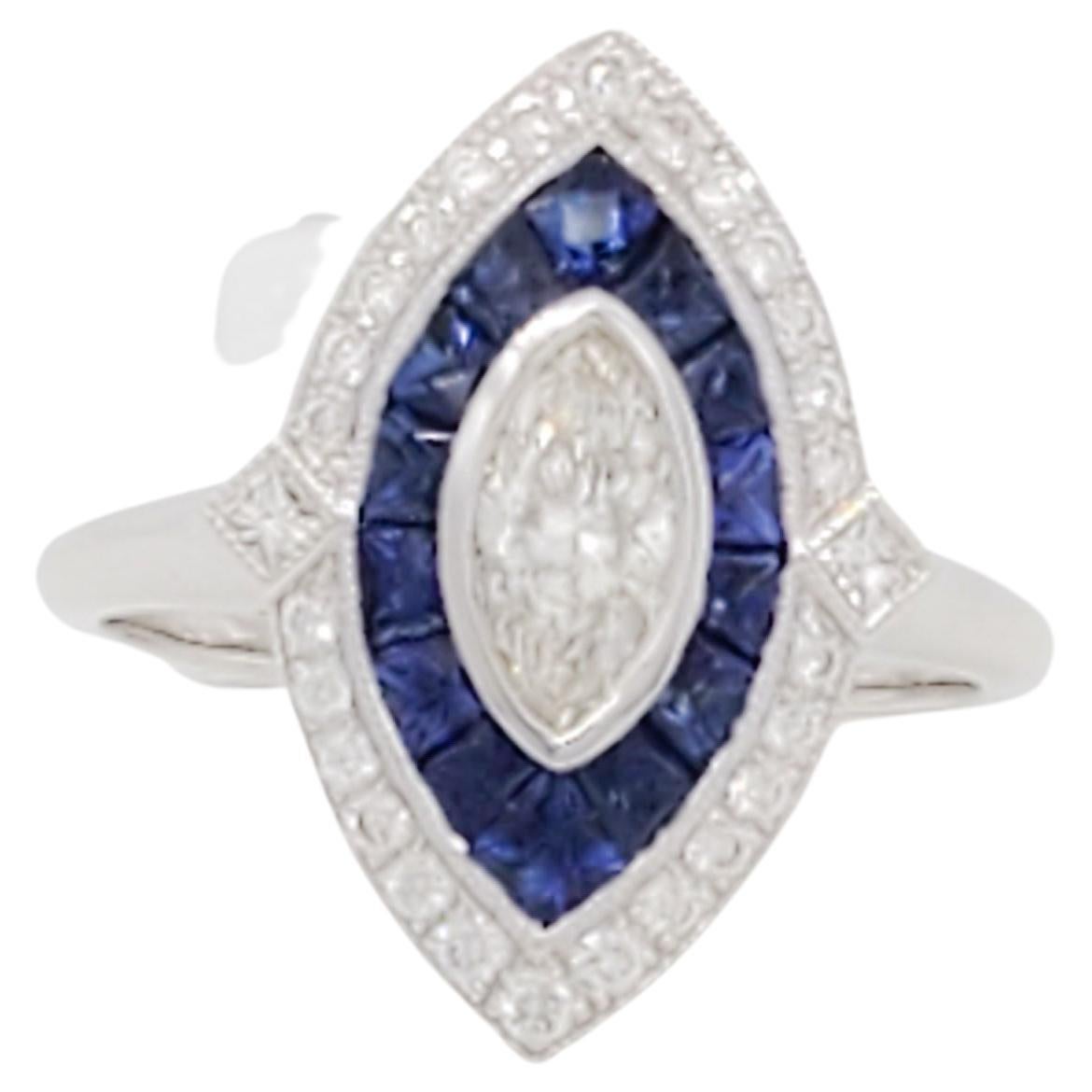 Customizable Cocktail Ring Blue Sapphire and Diamond Ring in 14K White Gold For Sale at 1stDibs ...