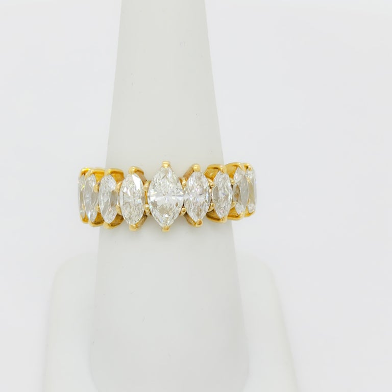 White Diamond Marquise Band Ring in 18k Yellow Gold For Sale at 1stDibs