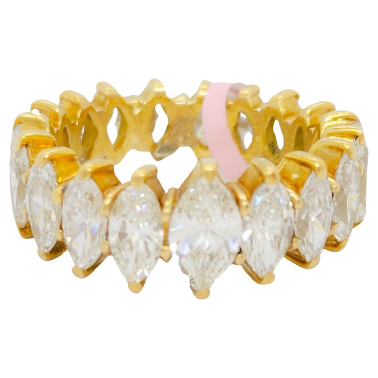 White Diamond Marquise Band Ring in 18k Yellow Gold For Sale at 1stDibs