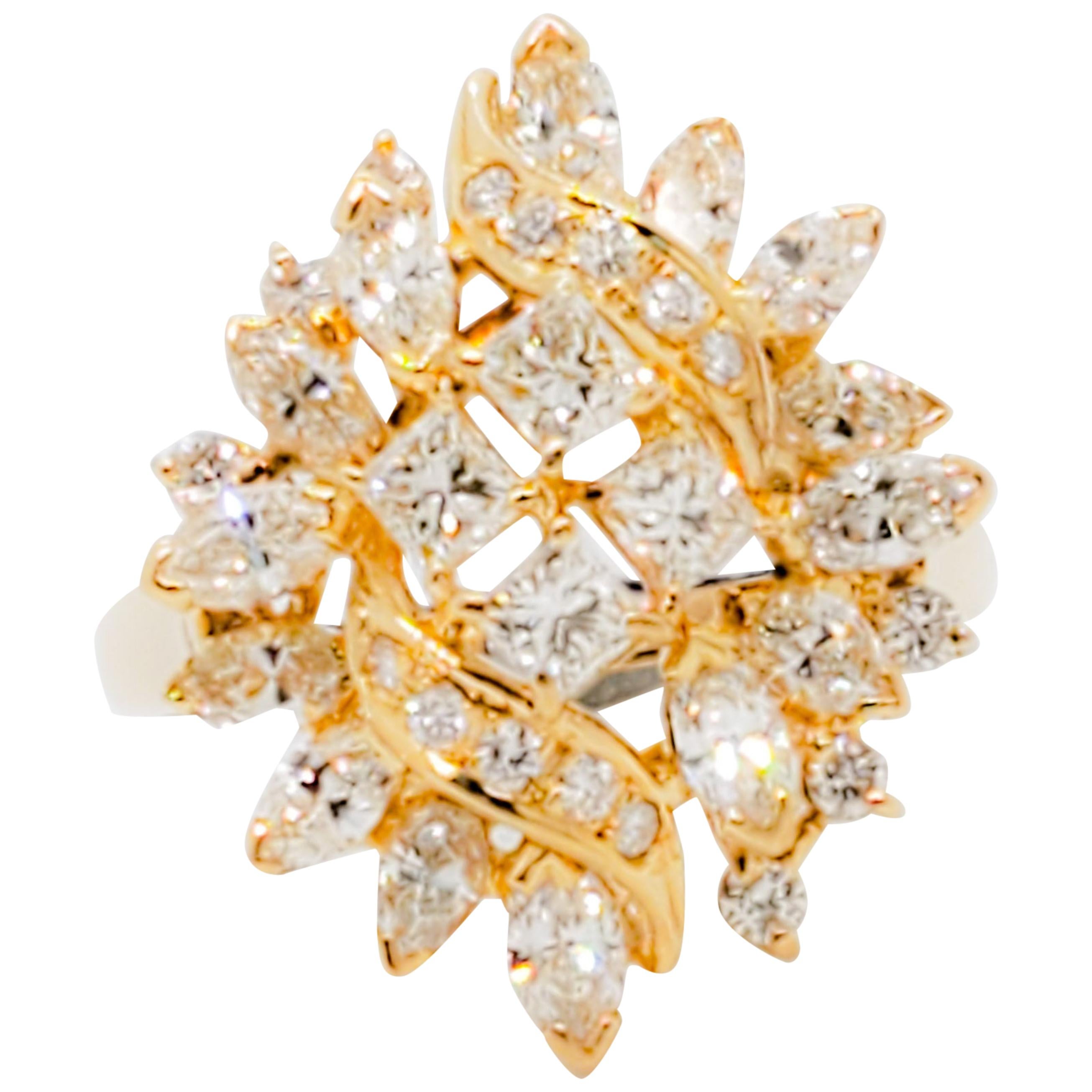 Marquise and Round Brilliant Diamond Cluster Ring at 1stDibs