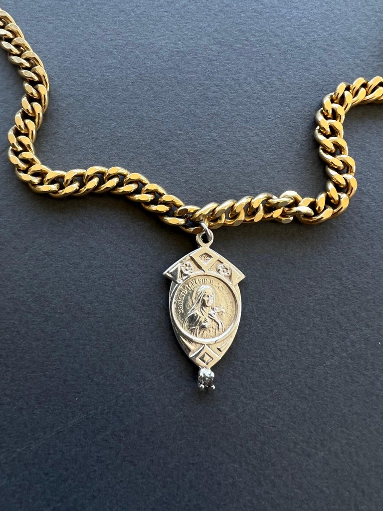 White Diamond Pendant Virgin Mary Sterling Silver Chain Choker Necklace ...