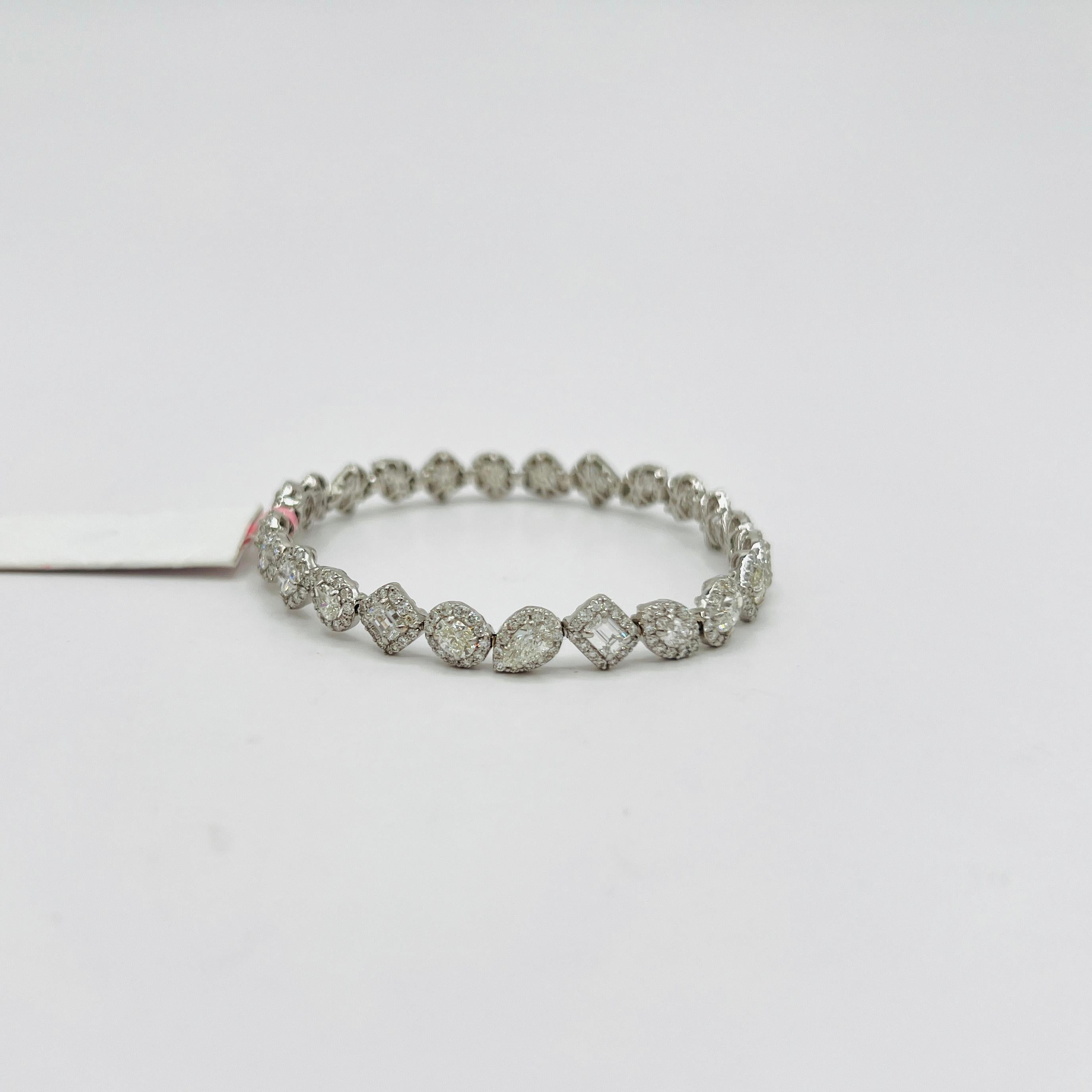 White Diamond Multi-Shape Bracelet in 18K White Gold For Sale at 1stDibs