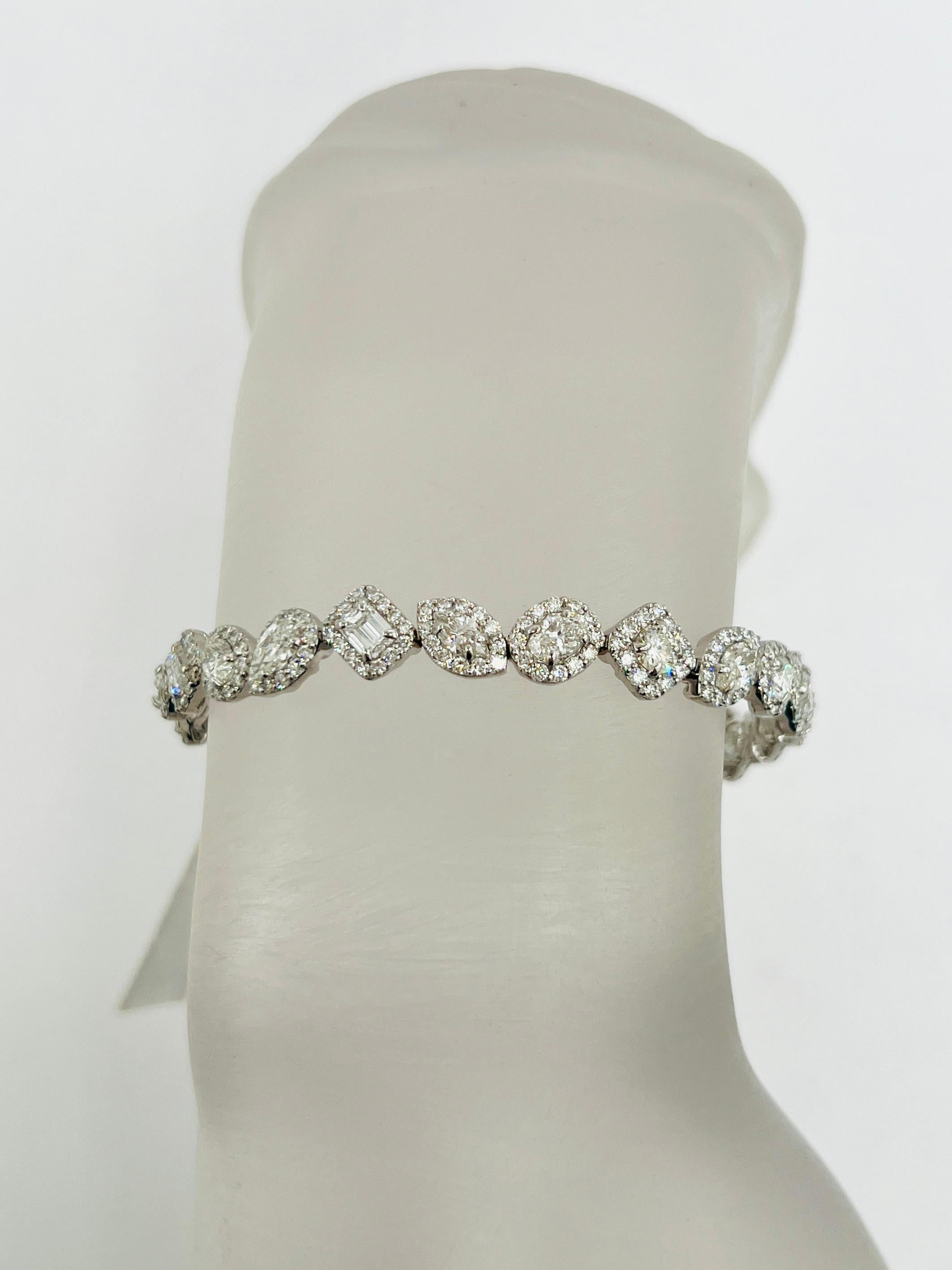 White Diamond Multi-Shape Bracelet in 18K White Gold For Sale at 1stDibs