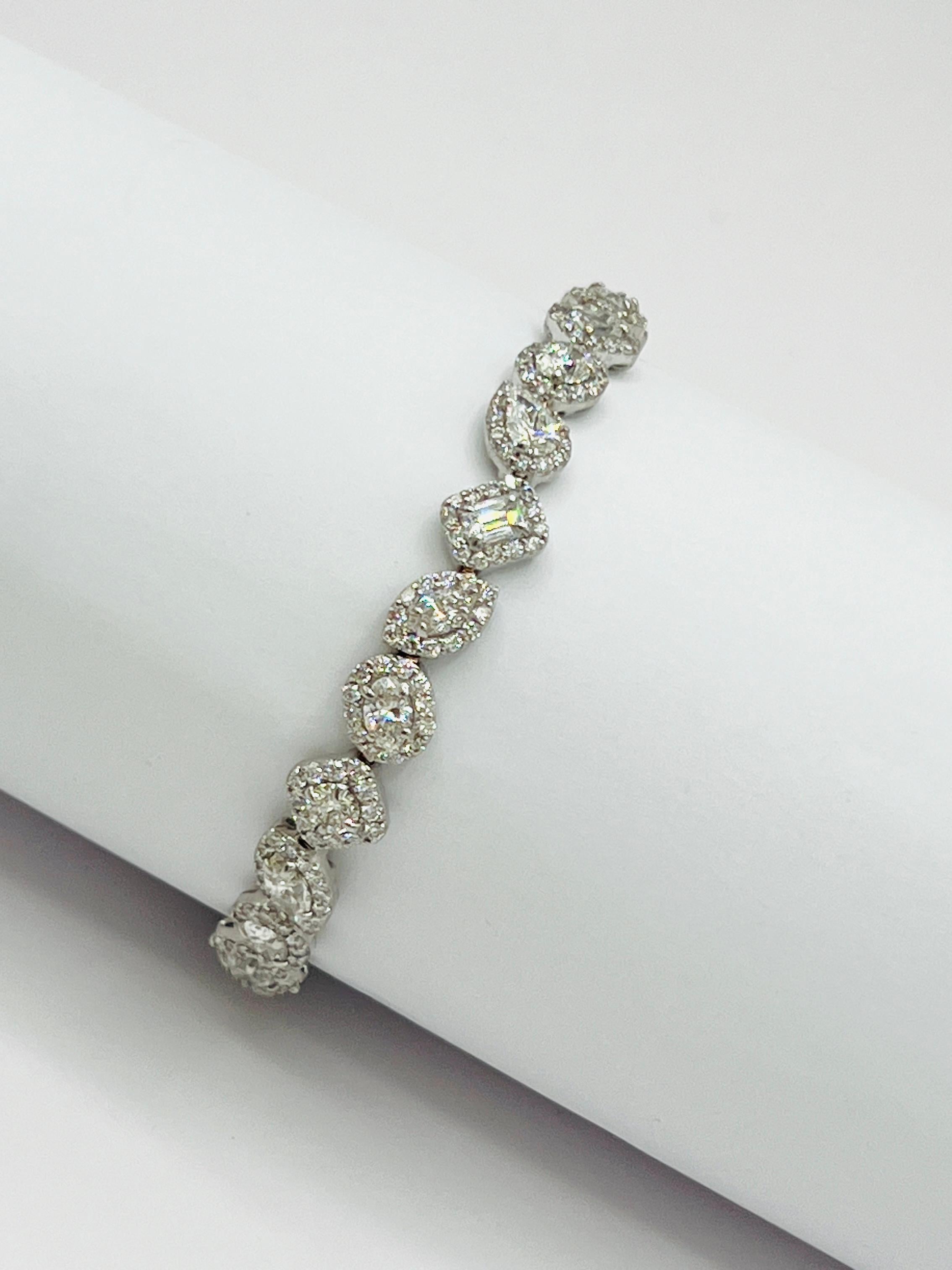 White Diamond Multi-Shape Bracelet in 18K White Gold For Sale at 1stDibs