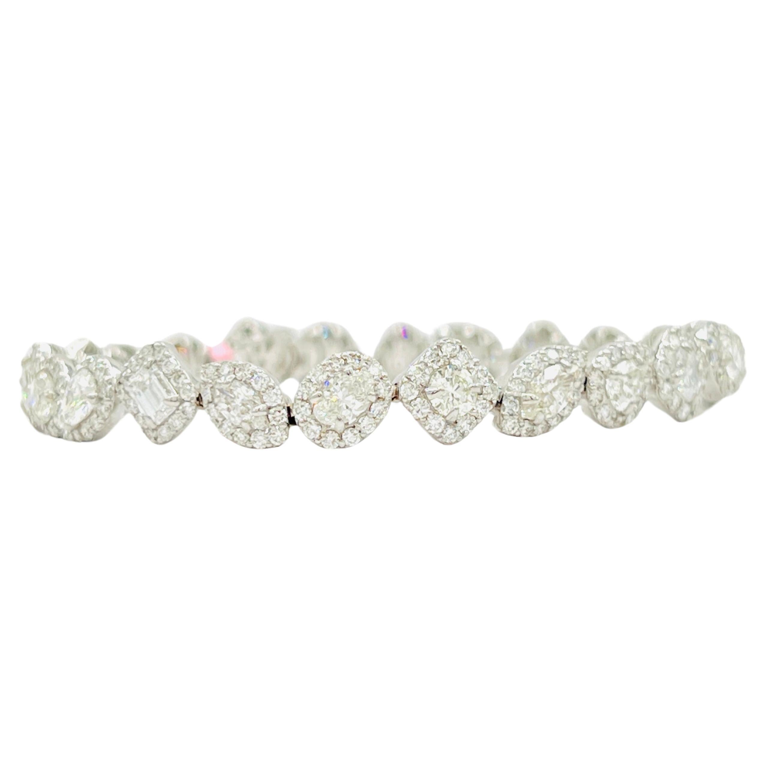 White Diamond Multi-Shape Bracelet in 18K White Gold For Sale at 1stDibs