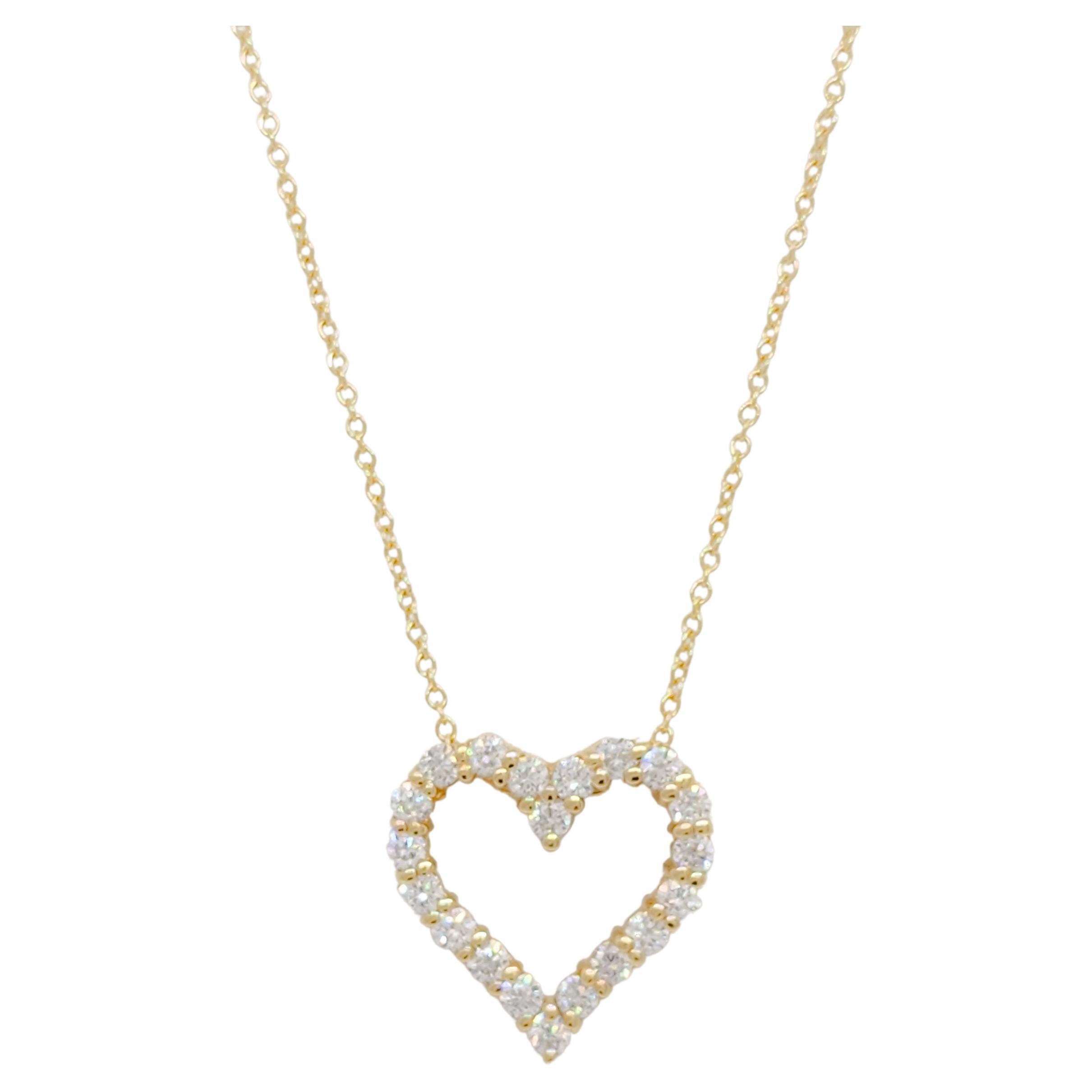 White Diamond Open Heart Pendant Necklace in 14k Yellow Gold For Sale ...