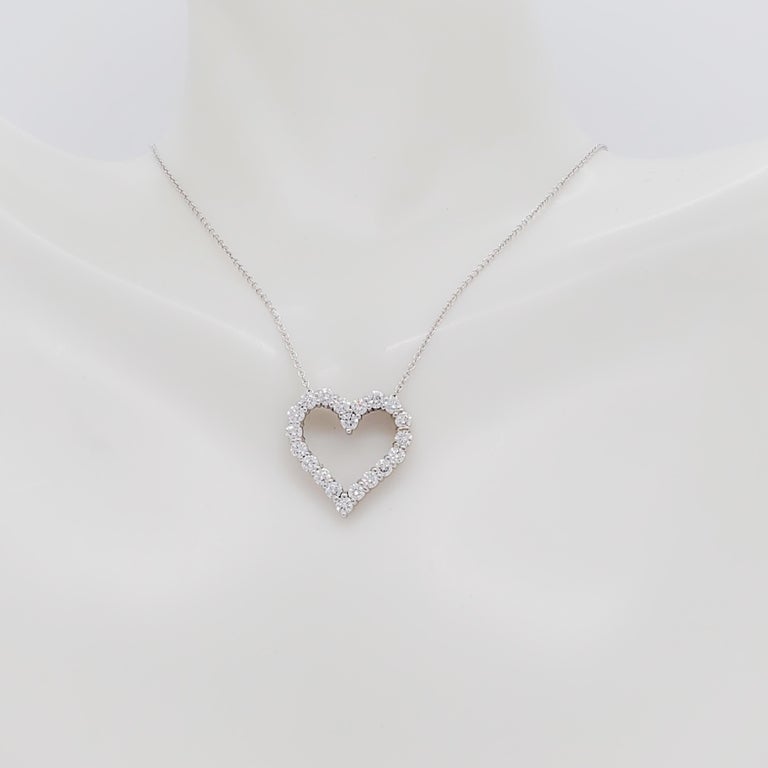 White Diamond Open Heart Pendant Necklace in 14k White Gold For Sale at ...