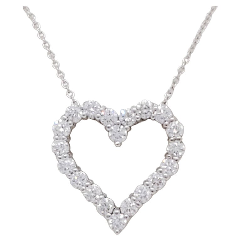 White Diamond Open Heart Pendant Necklace in 14k White Gold For Sale at ...
