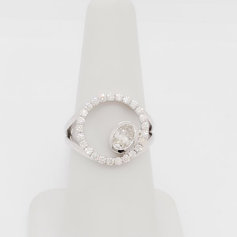 White Diamond Oval and Open Circle Design Ring in 14k White Gold For ...