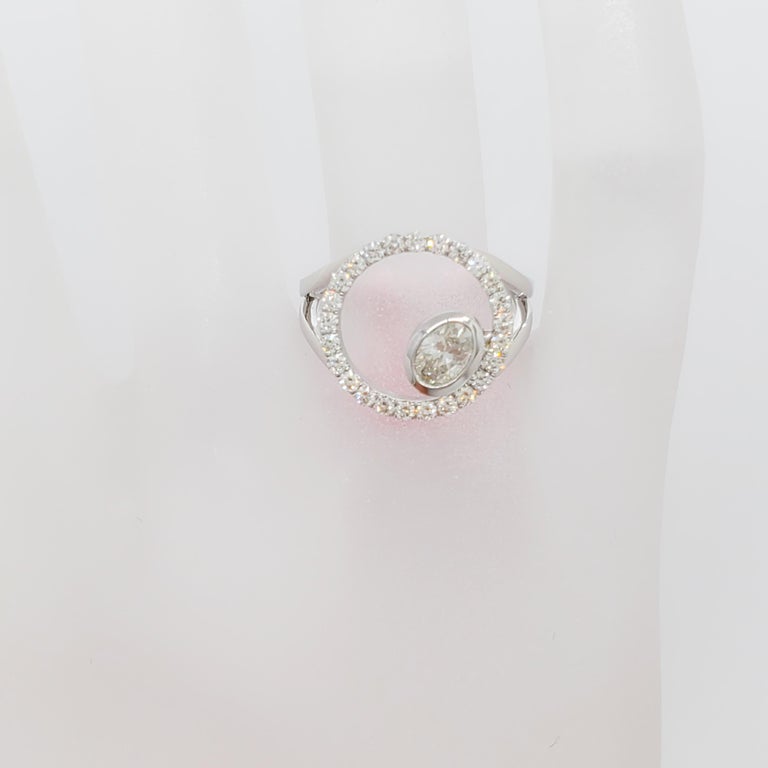 White Diamond Oval and Open Circle Design Ring in 14k White Gold For ...