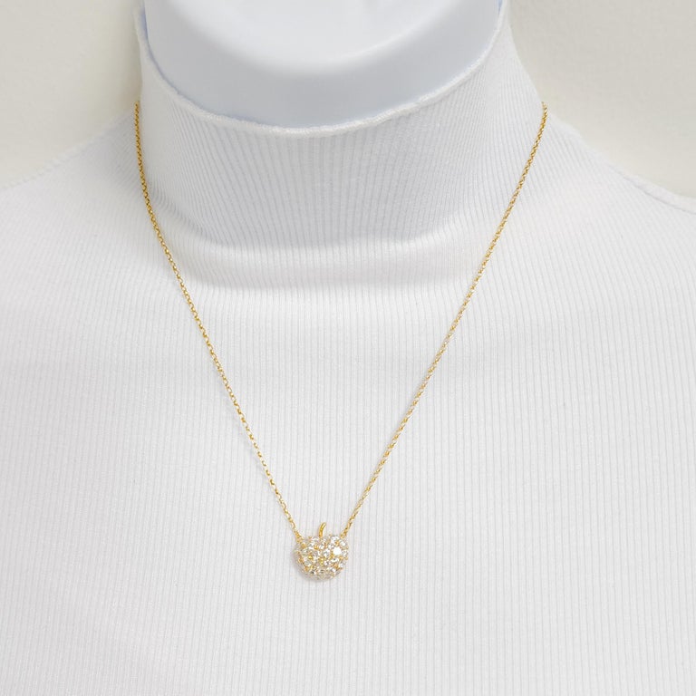 White Diamond Pave Apple Design Pendant Necklace in 18k Yellow Gold For ...