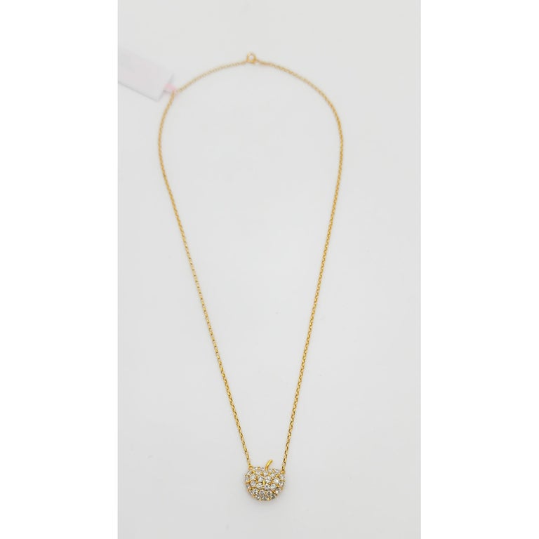 White Diamond Pave Apple Design Pendant Necklace in 18k Yellow Gold For ...
