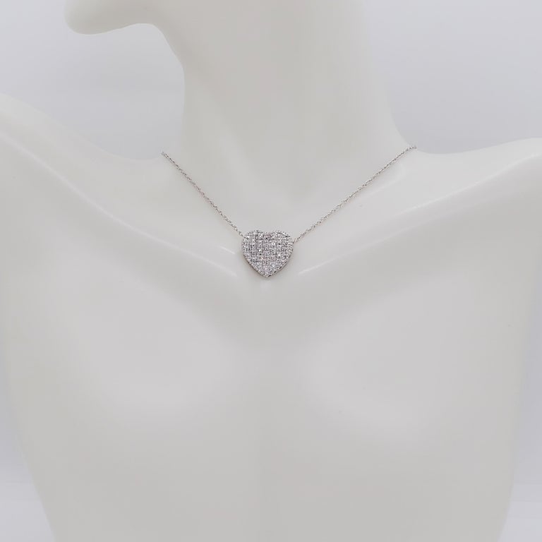 White Diamond Pave Heart Pendant in 18k White Gold For Sale at 1stDibs