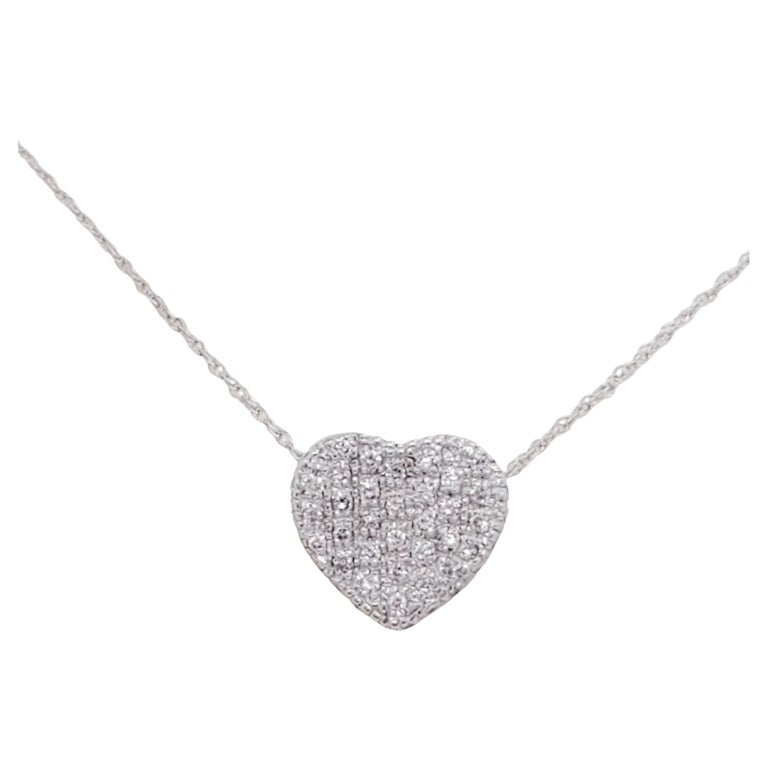 White Diamond Pave Heart Pendant in 18k White Gold For Sale at 1stDibs
