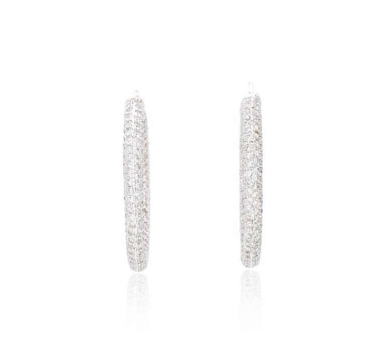White Diamond Pave Hoops in 18k White Gold For Sale at 1stDibs