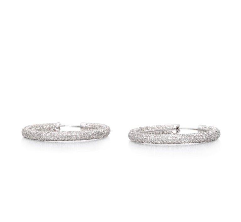 White Diamond Pave Hoops in 18k White Gold For Sale at 1stDibs