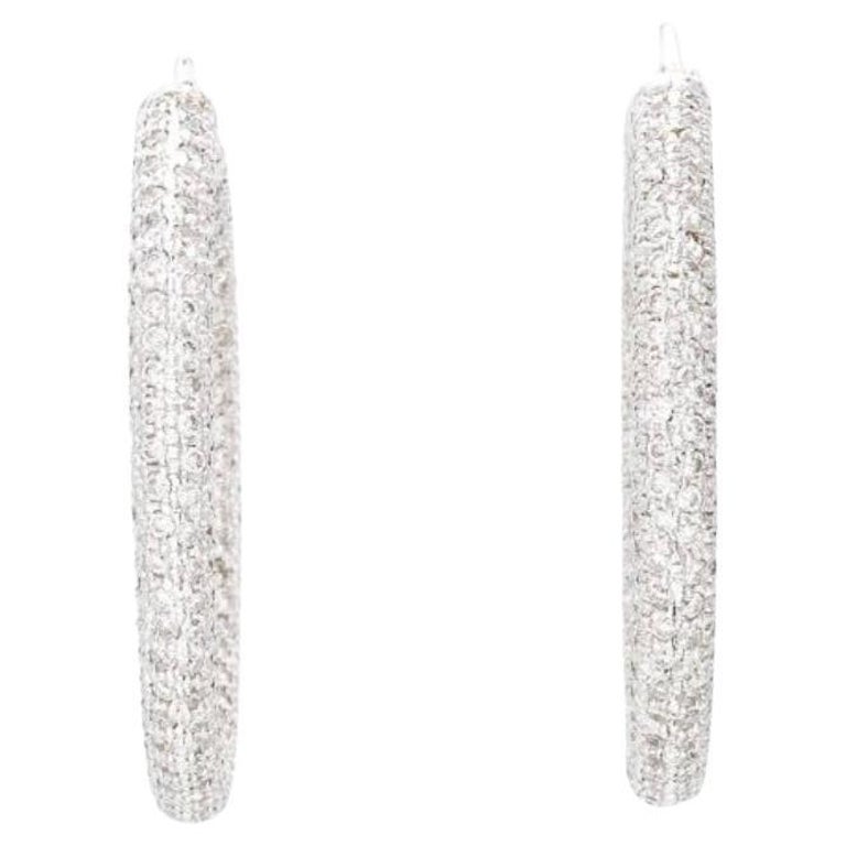 White Diamond Pave Hoops in 18k White Gold For Sale at 1stDibs