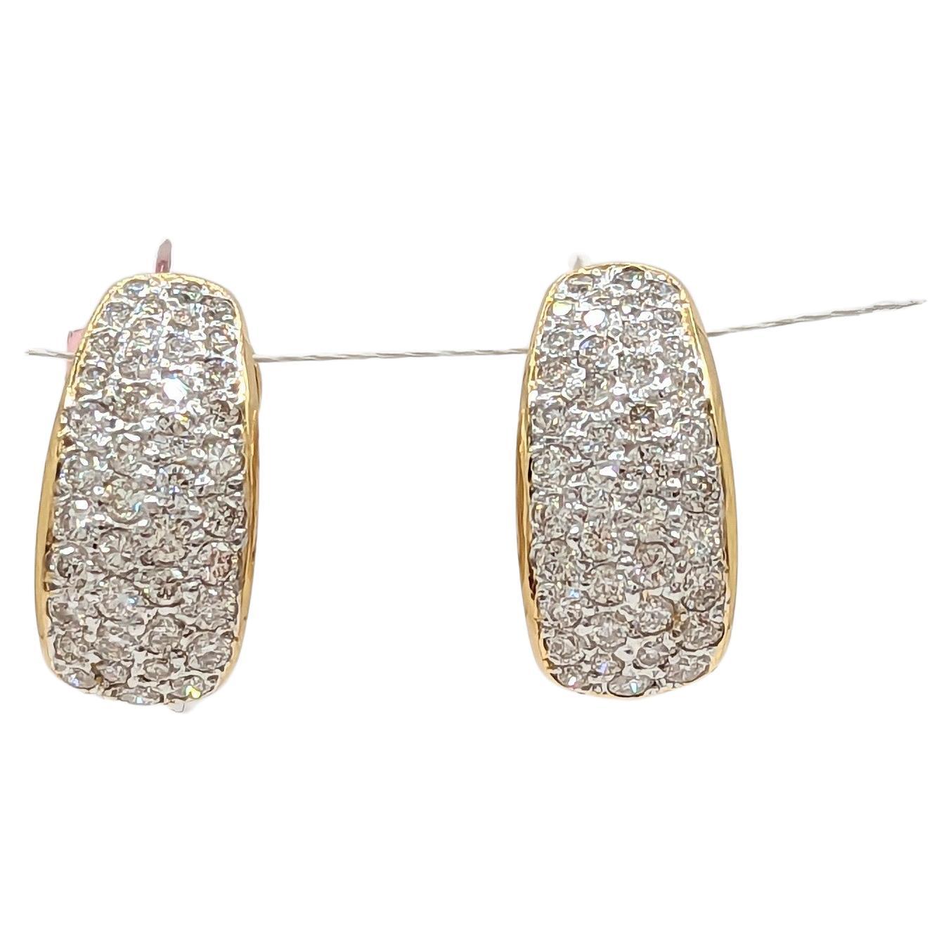 White Diamond Pave Semi Hoops in 18k 2 Tone Gold For Sale at 1stDibs