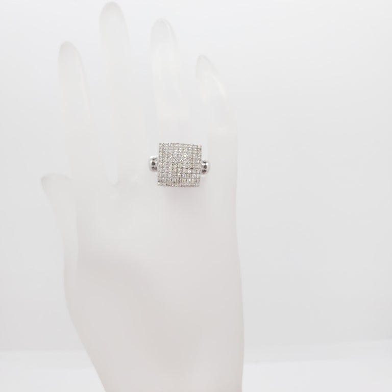 White Diamond Pave Square Ring in 14k White Gold For Sale at 1stDibs