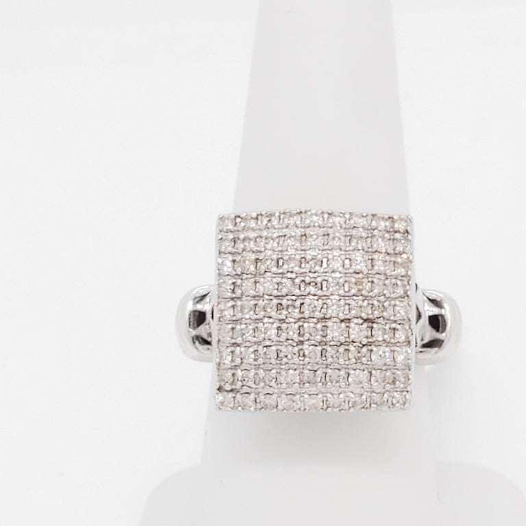 White Diamond Pave Square Ring in 14k White Gold For Sale at 1stDibs