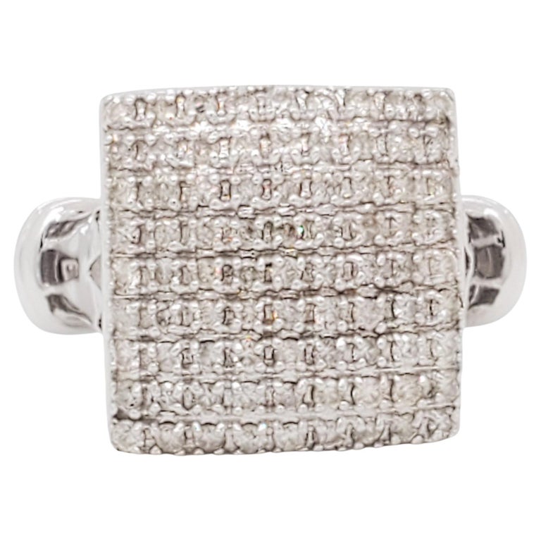 White Diamond Pave Square Ring in 14k White Gold For Sale at 1stDibs