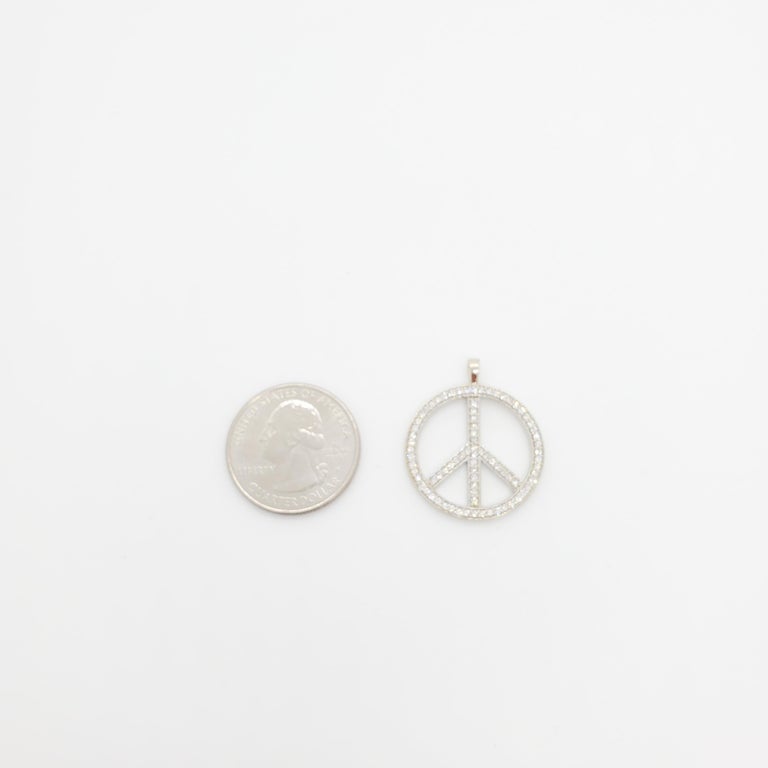 White Diamond Peace Sign Pendant in 14k White Gold For Sale at 1stDibs