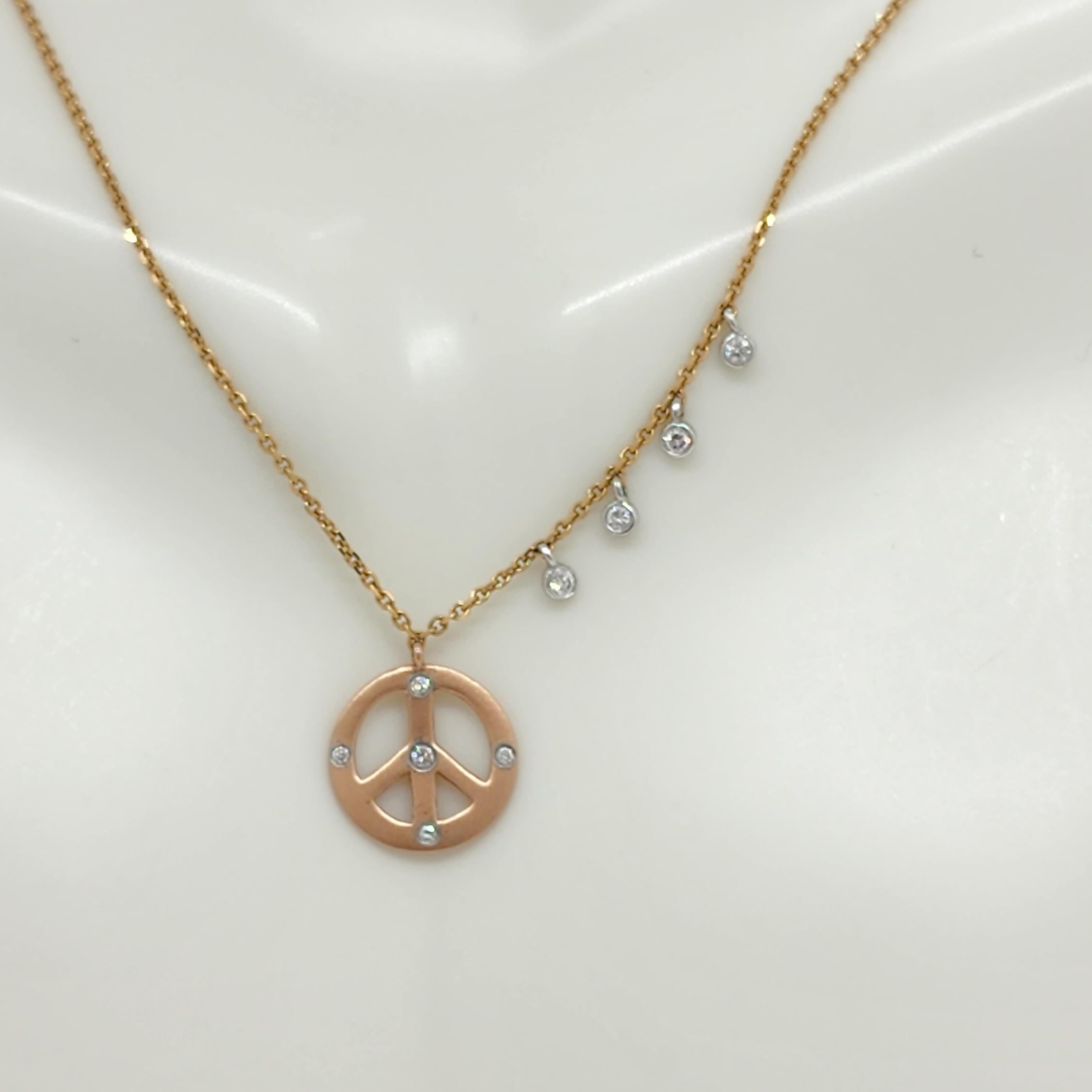 White Diamond Peace Sign Pendant Necklace in 14k Rose Gold For Sale at ...