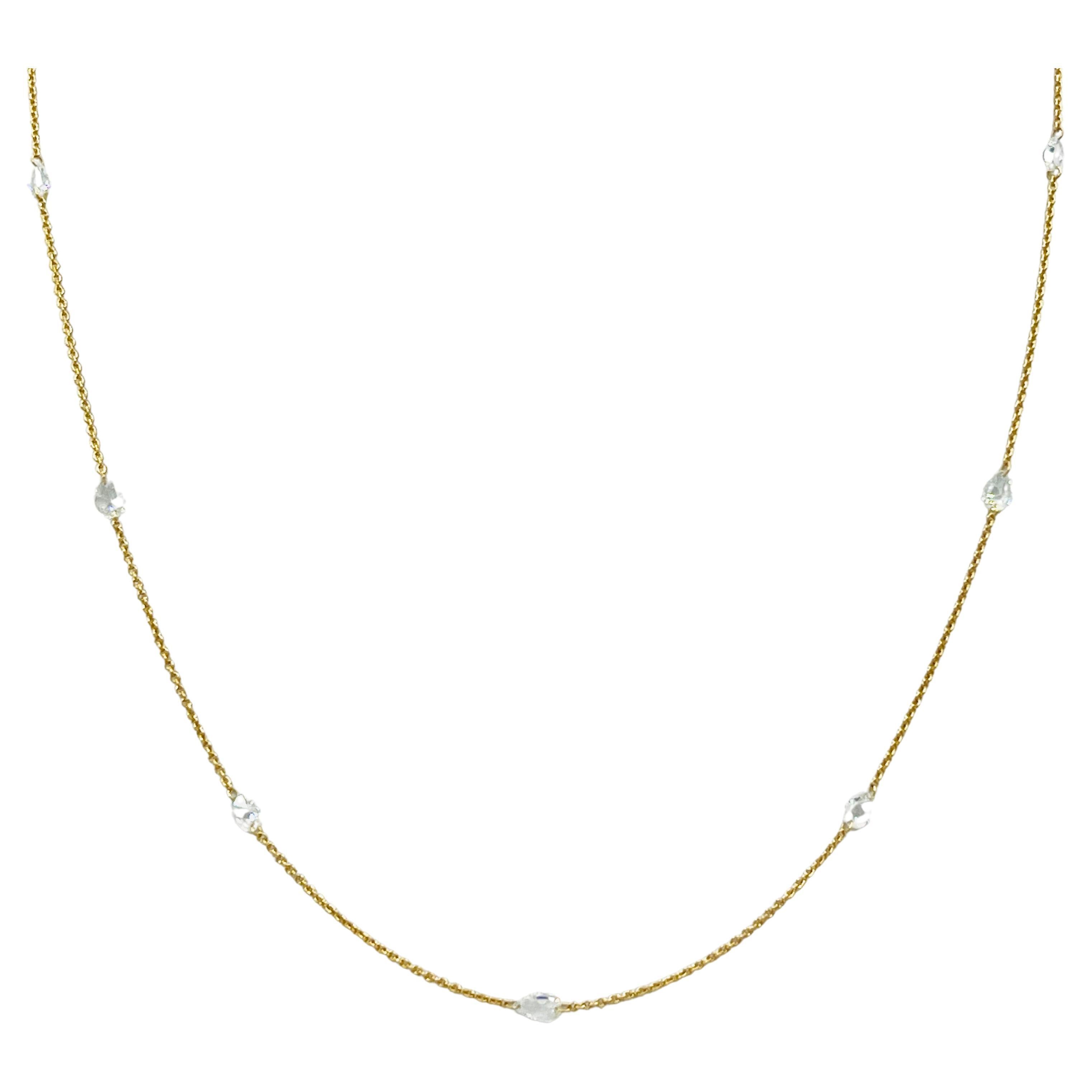 White Diamond Rose Cut Pear Shape Station Necklace in 18K White Gold ...