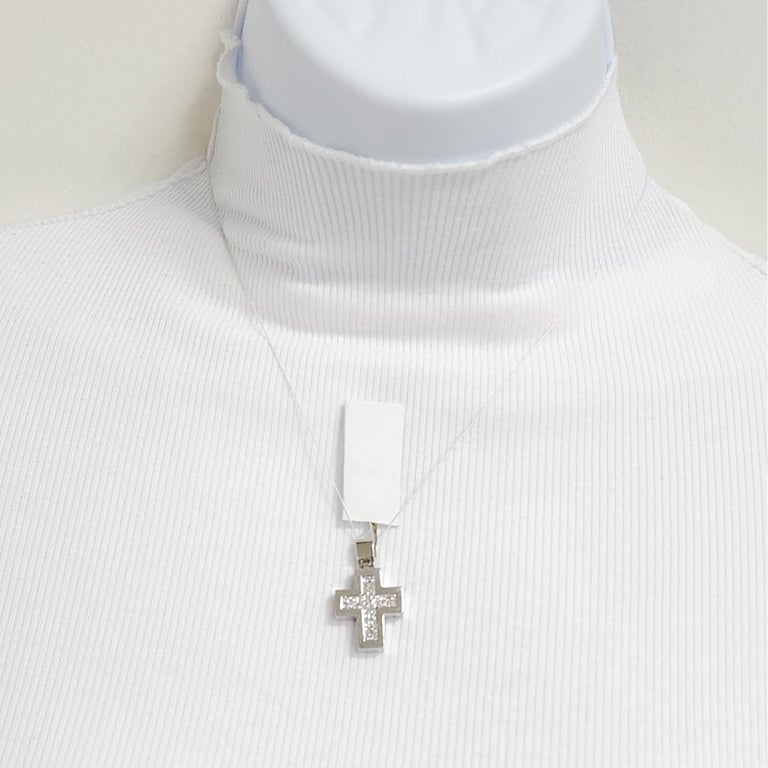 White Diamond Princess Cut Cross Pendant in 14k White Gold For Sale at ...