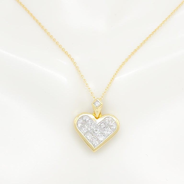 White Diamond Princess Cut Heart Pendant Necklace in 18k For Sale at ...